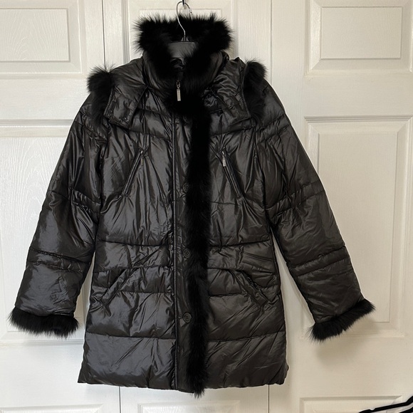 Basler | Jackets & Coats | Nwot Basler Womens Black Furtrimmed Puffer ...